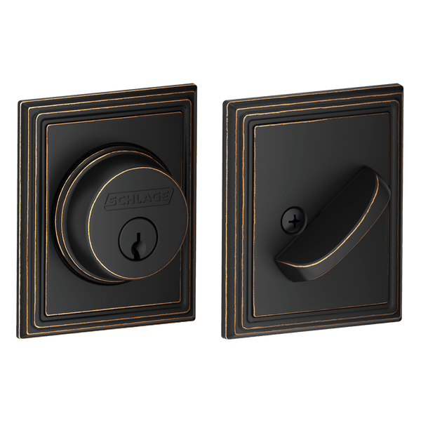 Schlage Residential Deadbolt - Single Cylinder - Addison Trim - Aged B ...